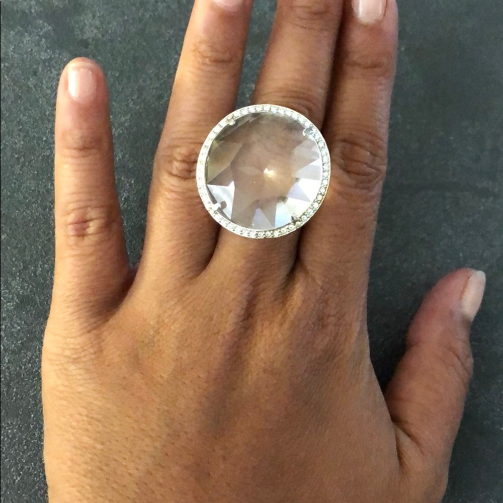 Silver And Large Cocktail Crystal Ring - Gem
